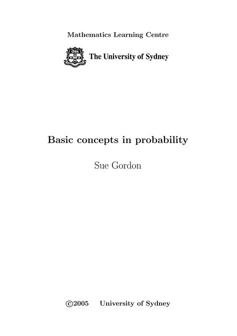 Basic Probability Basic Probability Concepts Mathematics Learning Centre Basic Concepts In