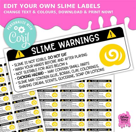 Editable Slime Warning Standard Labels Avery Standard Size Template