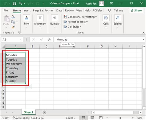 how to create a calendar in excel without template