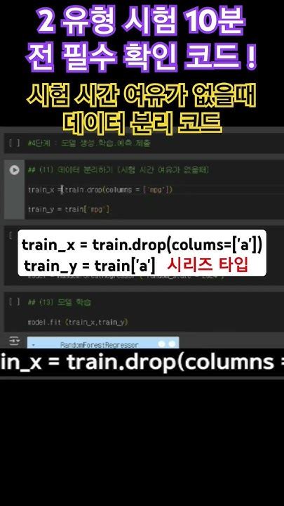 실기 합격팁 시험시간 여유가 없을 때 데이터 분리 코드 시험 10분 전 필수 확인 코드 빅데이터분석기사실기 파이썬 코딩 Youtube