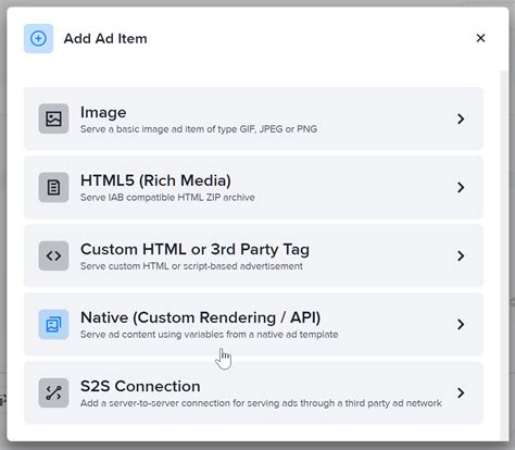 how to create a native ad item