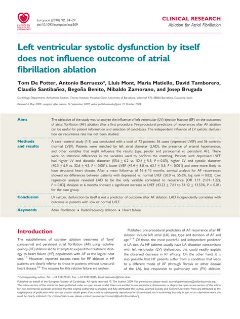 Pdf Left Ventricular Systolic Dysfunction By Itself Does Not Influence Outcome Of Atrial