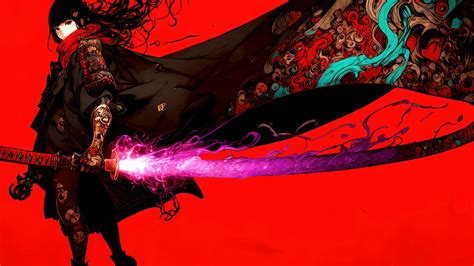 155a Anime Girl Flaming Katana 4k Wallpaper Iphone Phone