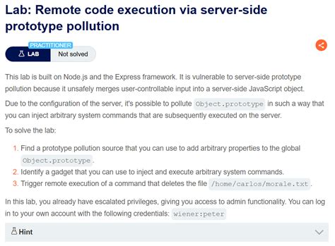 remote code execution via server side prototype pollution writeup