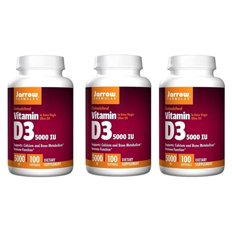 Jarrow Formulas - Vitamin D3, 5,000 IU, 100 Softgels - 3 Packs ...