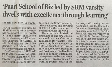 Excellence Through Learning Srm University Ap Launched The Paari School Of Business Srm