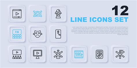 프레임에 세트 라인 Cd 디스크 상 금연 드라마 극장 마스크 풀 Hd 1080p 스크린이있는 시네마 강당 온라인 재생 비디오 금지 녹음 및 알코올 아이콘 벡터 0명에 대한