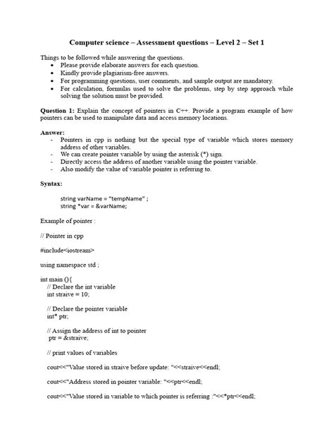 Solved Assessment Computer Science Pdf Pointer Computer Programming Software