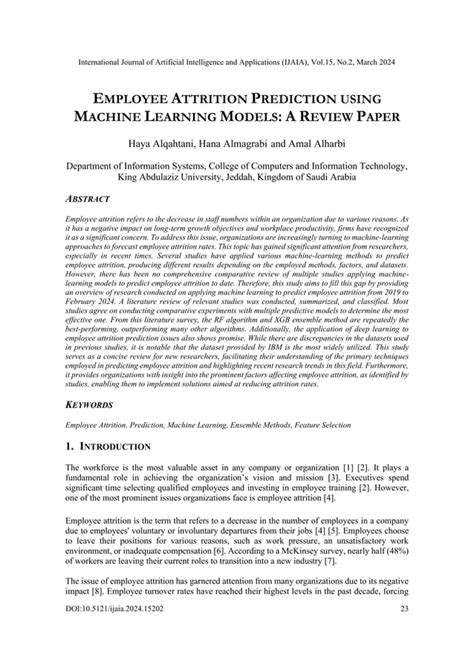 Employee Attrition Prediction Using Machine Learning Models A Review