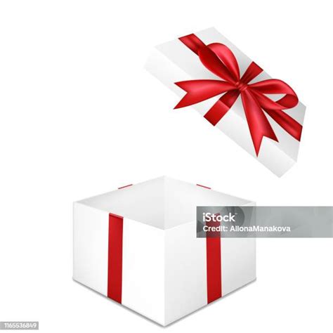 활과 리본 별도의 뚜껑빈 상자 템플릿 흰색 배경에 격리 현실적인 오픈 흰색 상자 0명에 대한 스톡 벡터 아트 및 기타 이미지 0명 3차원 형태 개념 Istock