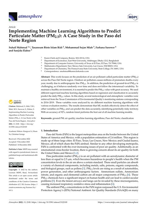 pdf implementing machine learning algorithms to predict particulate