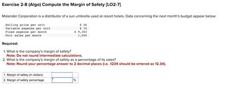 Solved Exercise 2 8 Algo Compute The Margin Of Safety