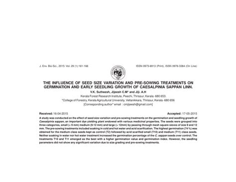 Pdf The Influence Of Seed Size Variation And Pre Sowing Treatments On Germination And Early