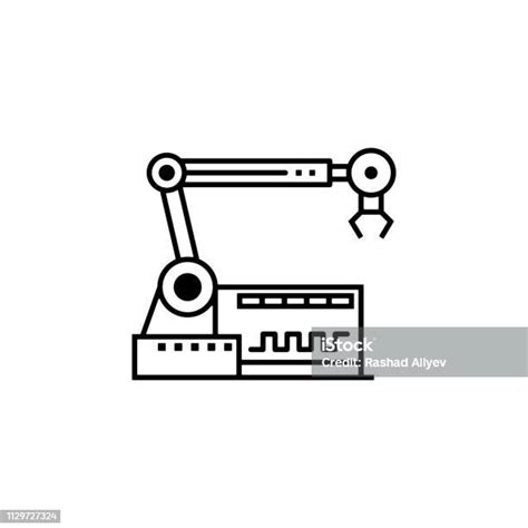 팔 자동화 공장 미래 로봇 아이콘 모바일 개념 및 웹 애플 리 케이 션 아이콘에 대 한 미래 팩의 요소입니다 웹사이트 디자인 및 개발 응용 프로그램 개발에 대 한 얇은 라인