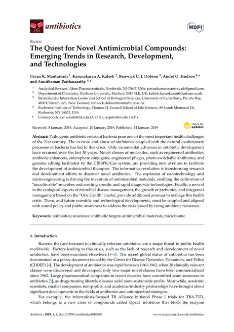 Pdf The Quest For Novel Antimicrobial Compounds Emerging Trends In Research Development And