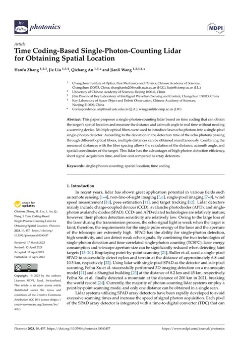 Pdf Time Coding Based Single Photon Counting Lidar For Obtaining