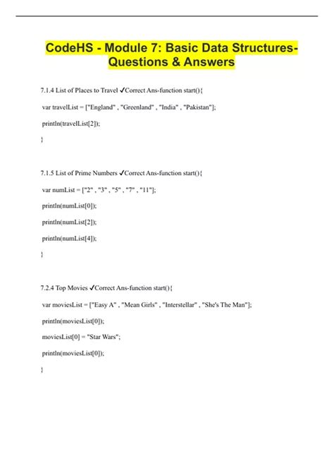 Codehs Module 7 Basic Data Structures Questions And Answers Codehs