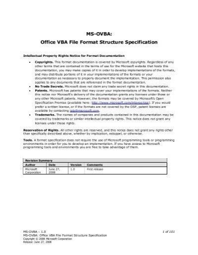 Ms Ovba Office Vba File Format Structure Specification June 27