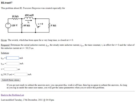 Solved This Problem About RL Transient Response Was Created Chegg Com