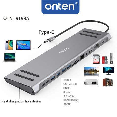 Onten In USB C Multi Function Docking Station USB C Network Hub With HDMI VGA PD OTN