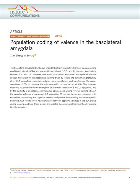 Pdf Population Coding Of Valence In The Basolateral Amygdala