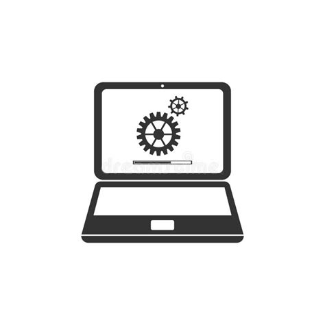 laptop update process with gearbox progress and loading bar icon