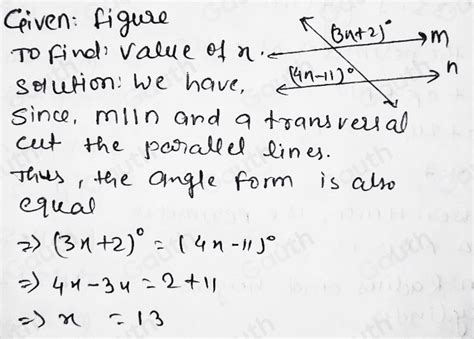 Solved The Diagram Shows Two Parallel Lines Cut By A Transversal Find The Value Of X X Math