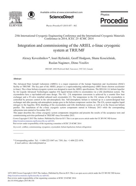 Pdf Integration And Commissioning Of The Ariel E Linac Cryogenic System At Triumf