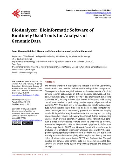Pdf Bioanalyzer Bioinformatic Software Of Routinely Used Tools For