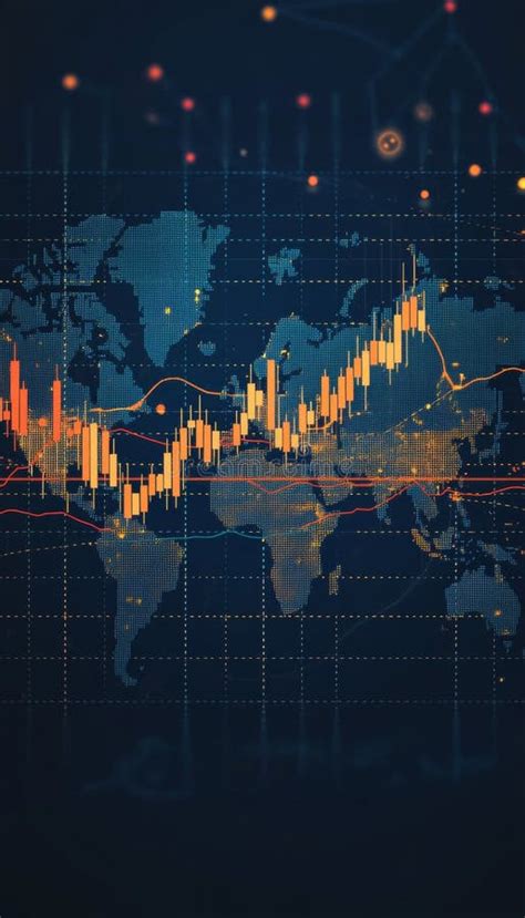 Global Market Trends World Map With Stock Market Candlestick Chart Financial Data Visualization