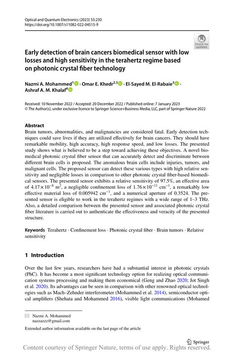 Early Detection Of Brain Cancers Biomedical Sensor With Low Losses And