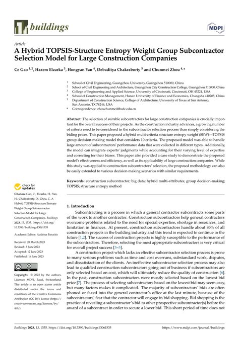 Pdf A Hybrid Topsis Structure Entropy Weight Group Subcontractor