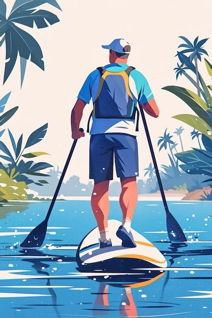 Premium Vector Friends Taking A Paddleboarding Lesson