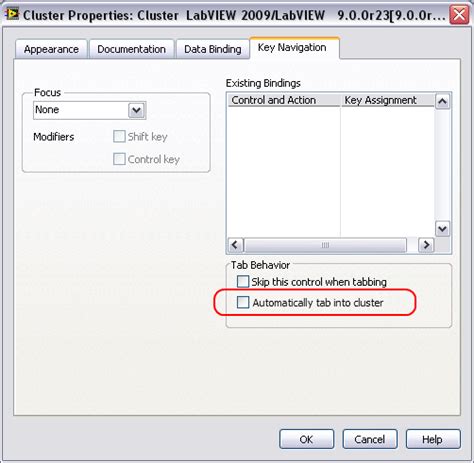 tabbing will work for clusters on front panel ni community