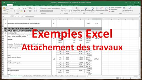 exemple excel attachement des travaux formation b tp h