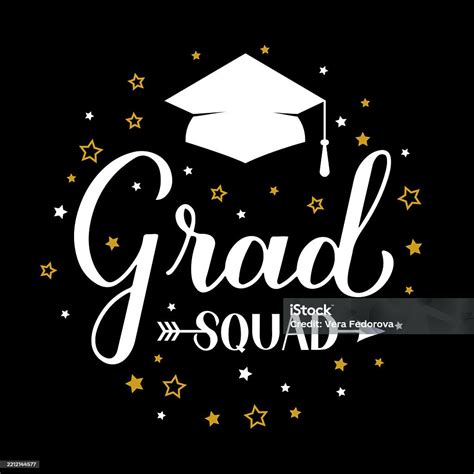 졸업 모자와 함께 대학원 분대 서예 손글씨 재미 있는 졸업 인용문 타이포그래피 포스터 인사말 카드 배너 레이블 등에 대한 벡터 템플릿입니다 검은색에 대한 스톡 벡터 아트 및