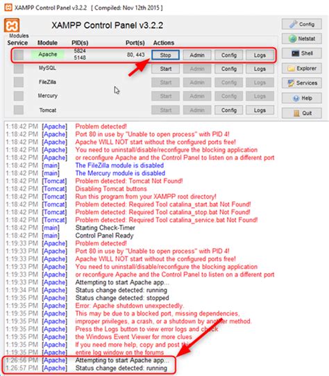 Administration Windows Xampp Control Panel Apache Problem Detected