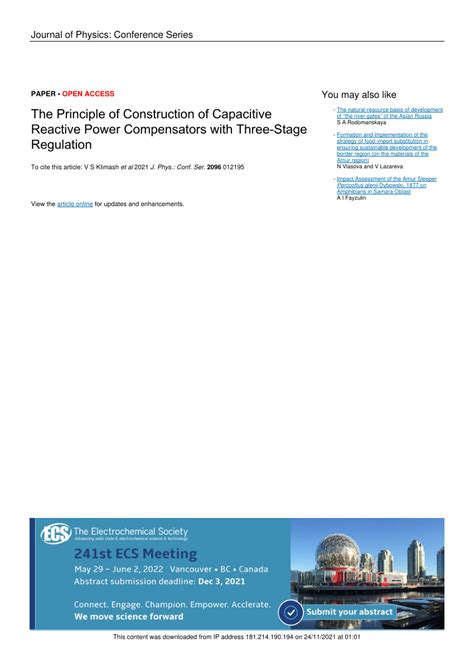 Pdf The Principle Of Construction Of Capacitive Reactive Power Compensators With Three Stage