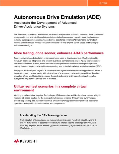 autonomous drive emulation ade pdf asset page keysight