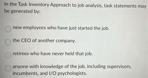 Solved In The Task Inventory Approach To Job Analysis Task Statements
