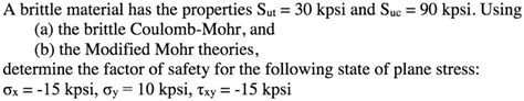 solved a brittle material has the properties sut 30 kpsi and suc