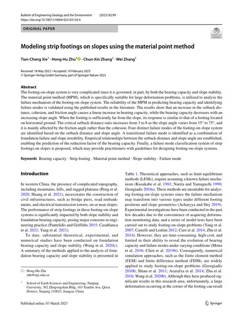 pdf modeling strip footings on slopes using the material point method