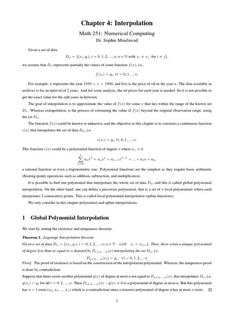 Chapter 4 Interpolation Math 251 Numerical Computing Pdf Spline