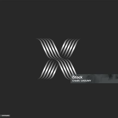 장식 문자 X 로고 초기 모노그램 겹치는 얇은 곡선 부드러운 라인 웨이브 쉐이프 메탈 그라데이션 스트라이프 알파벳 X에 대한 스톡 벡터 아트 및 기타 이미지 Istock