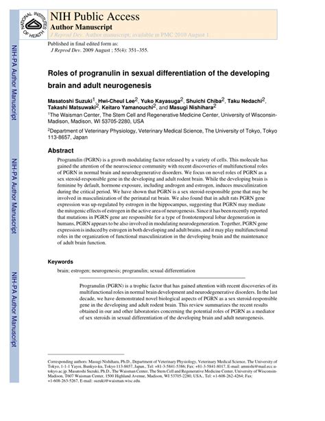 Pdf Roles Of Progranulin In Sexual Differentiation Of The Developing