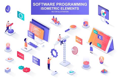 Premium Vector Software Programming Bundle Of Isometric Elements Illustration