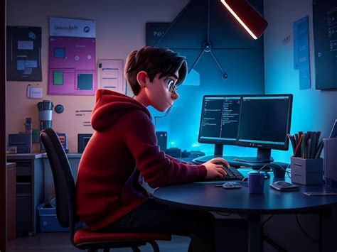 Premium AI Image Babe Doing Coding On His Computer Setup