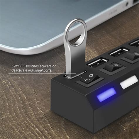 LED Port USB Hub High Speed Power On Off Button Switch For Laptop PC Black EBay