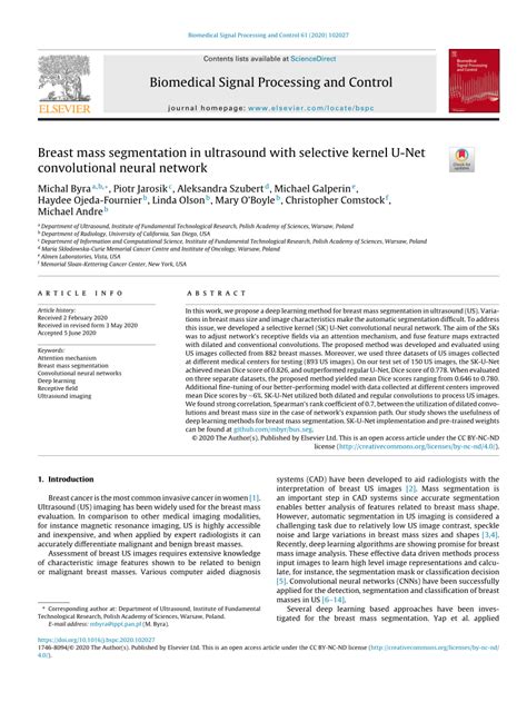 Pdf Breast Mass Segmentation In Ultrasound With Selective Kernel U