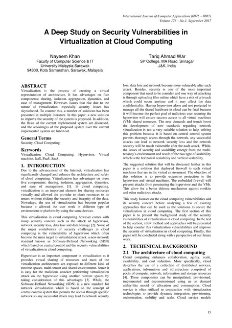 PDF A Deep Study On Security Vulnerabilities In Virtualization At Cloud Computing